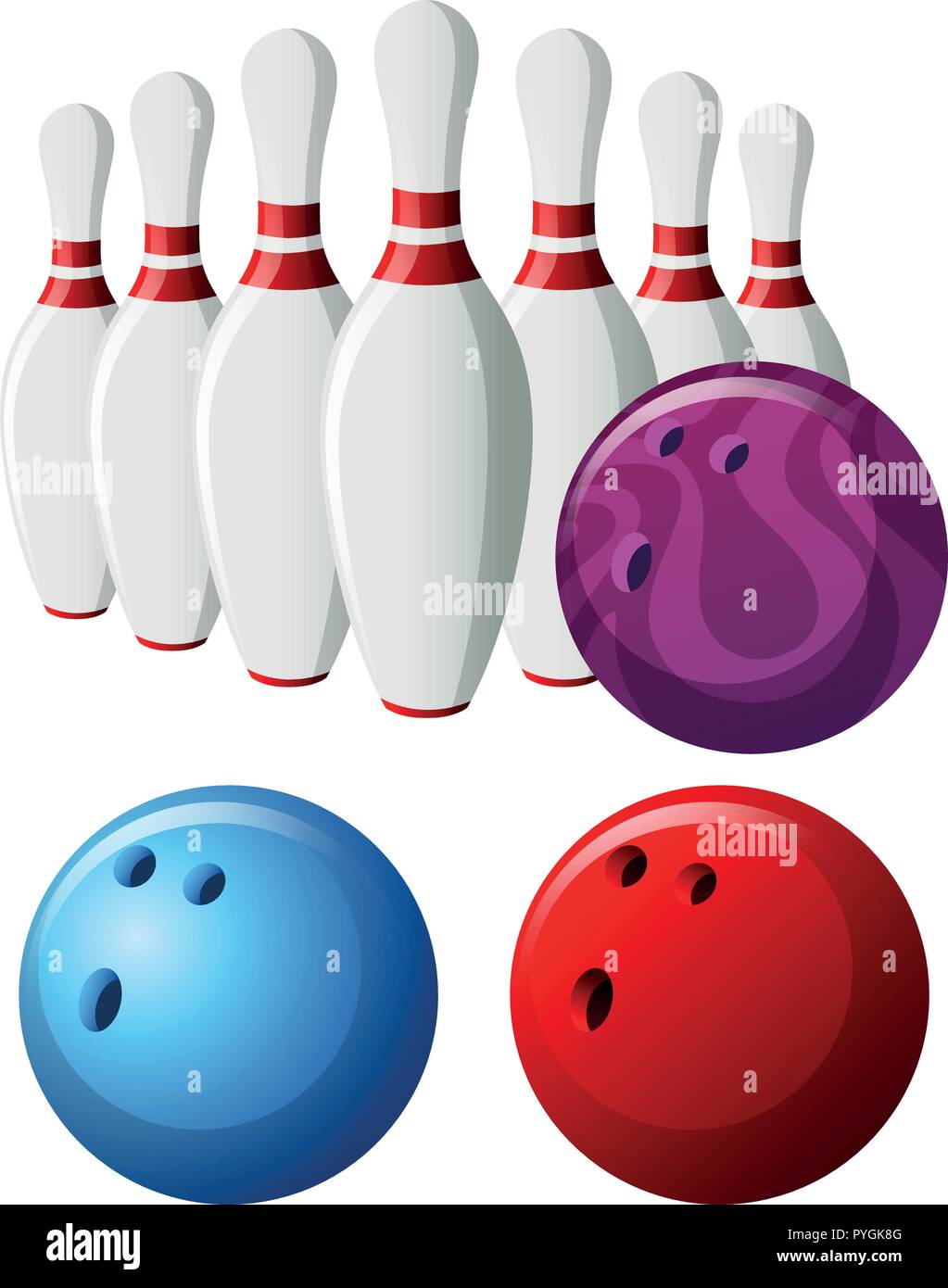 Bowling pins and balls in different colors illustration Stock Vector ...