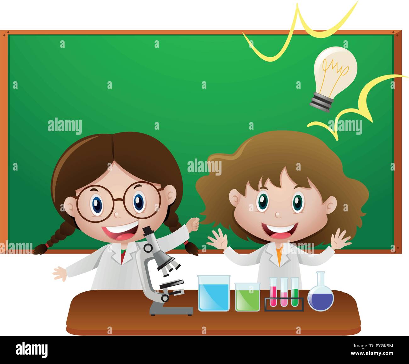 Two girls in science classroom illustration Stock Vector Image & Art ...