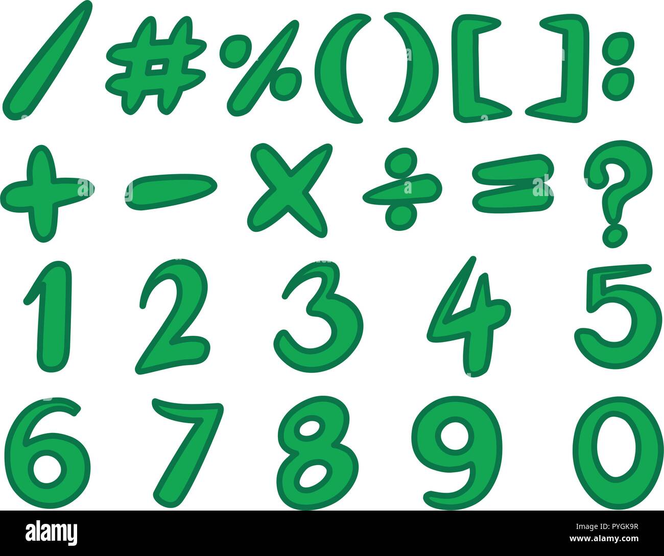 Numbers and simple signs in green color illustration Stock Vector Image ...