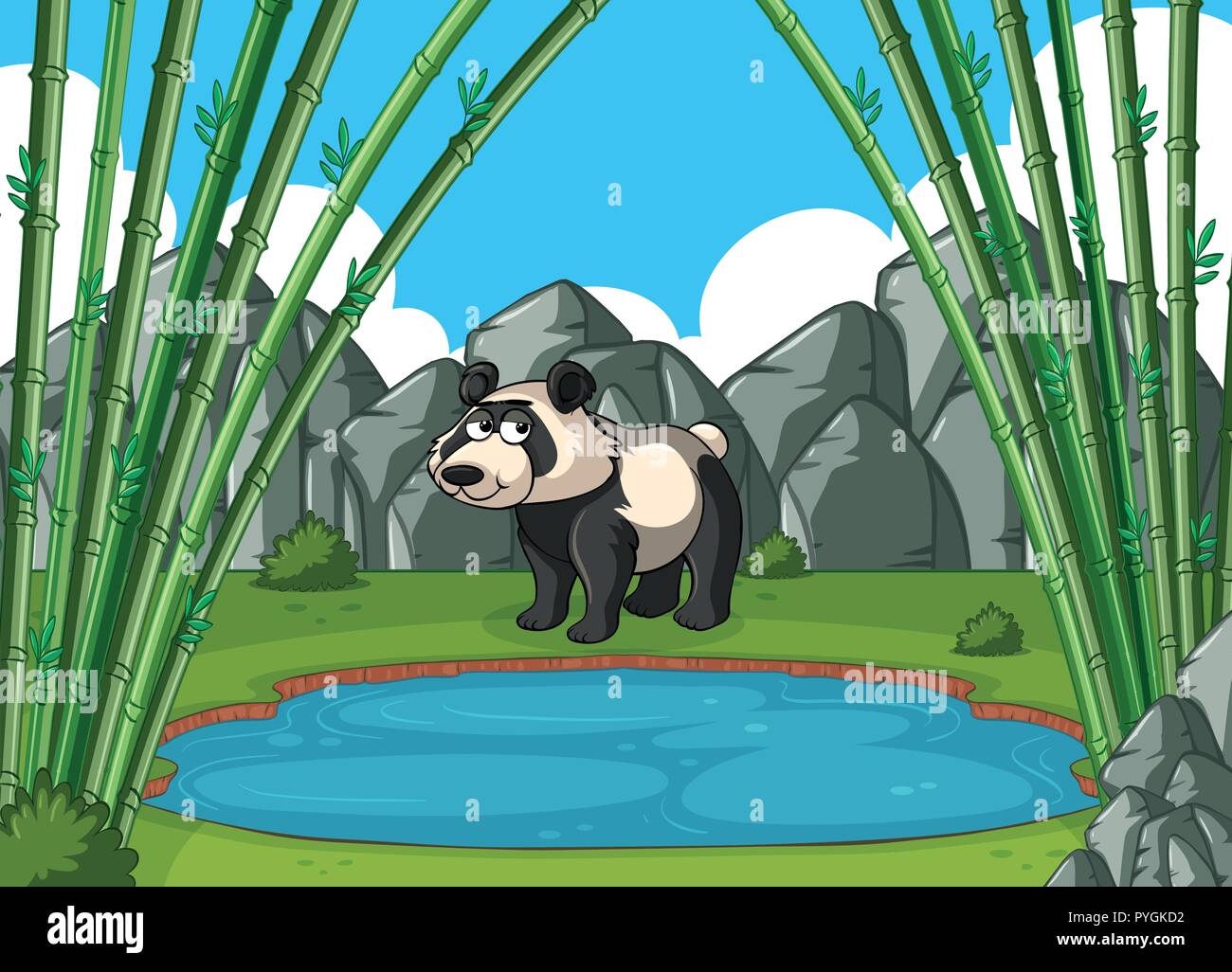 Panda stands by the pond illustration Stock Vector Image & Art - Alamy