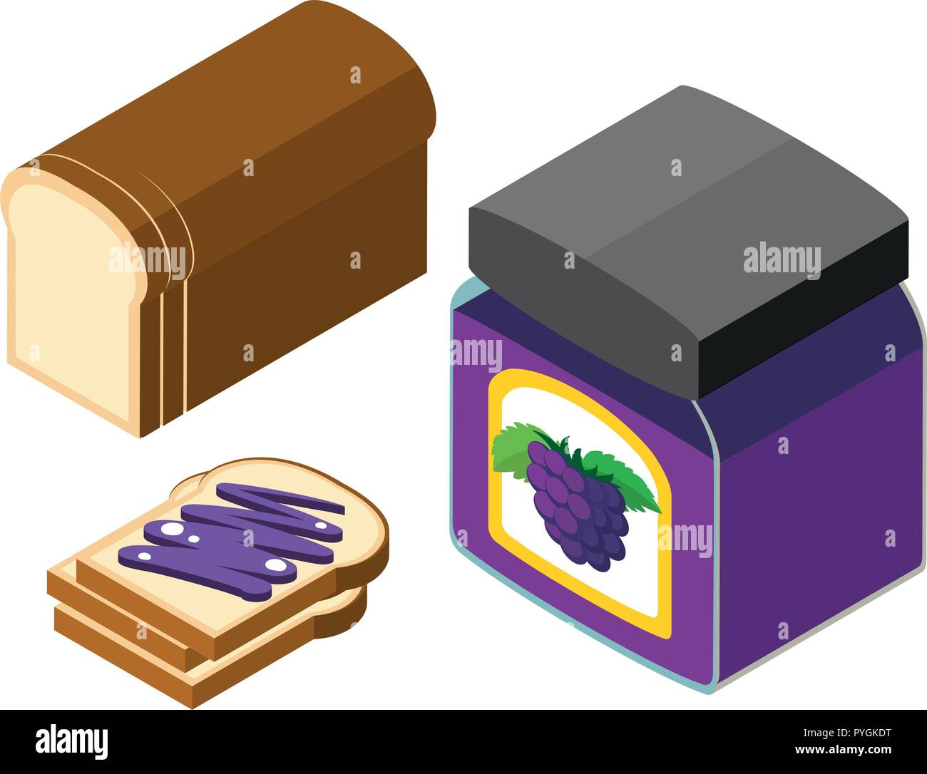 3D design for bread and grapes jam illustration Stock Vector Image ...