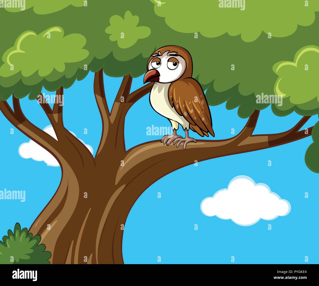 Owl stands on branch at daytime illustration Stock Vector Image & Art ...