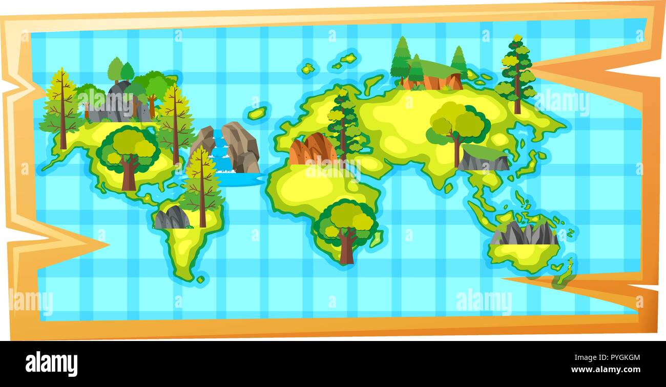 Worldmap with natural resources on earth illustration Stock Vector ...