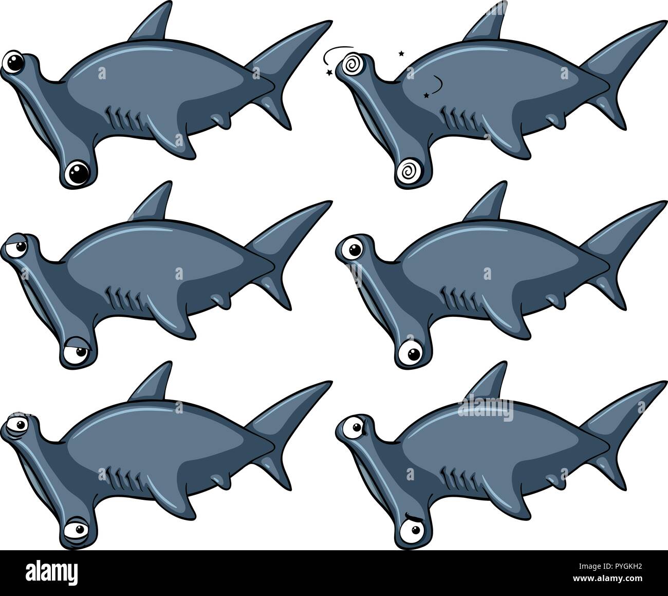 Hammerhead shark with different emotions illustration Stock Vector ...