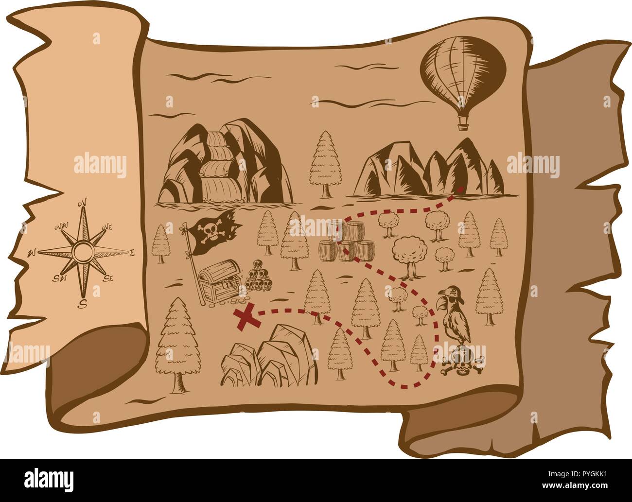 Treasure map on brown paper illustration Stock Vector Image & Art - Alamy