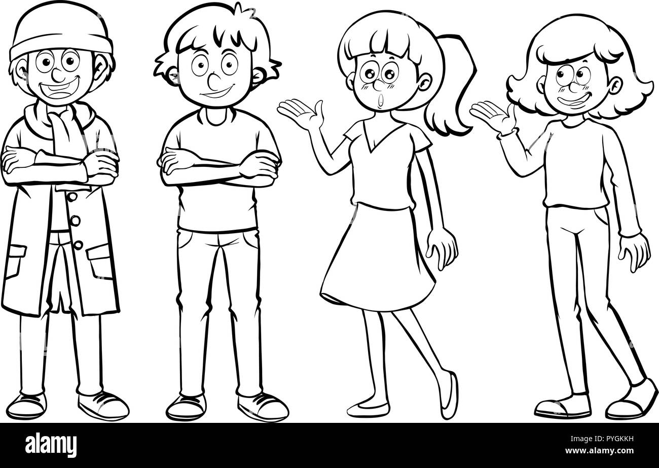 Four characters with happy faces illustration Stock Vector Image & Art ...