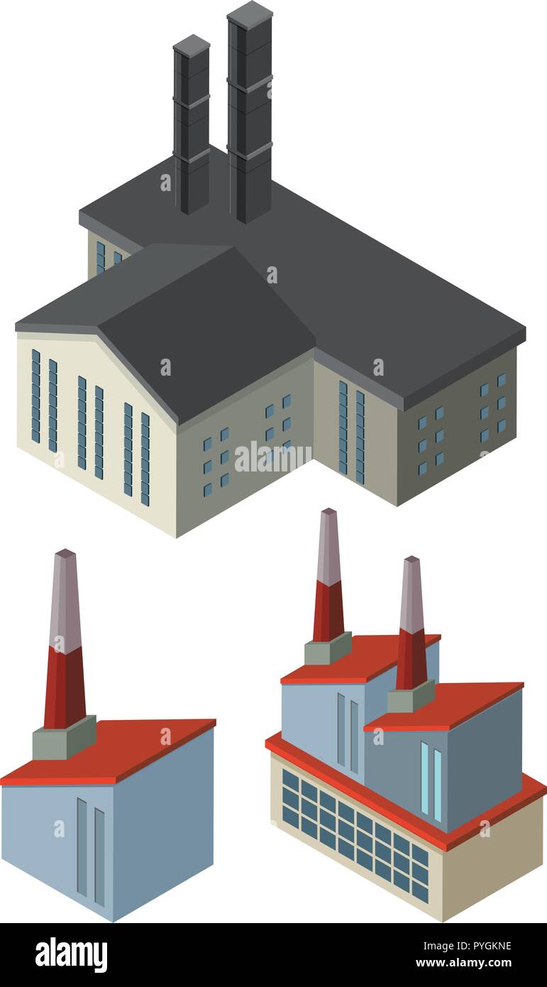 Three designs of factory buildings illustration Stock Vector Image ...