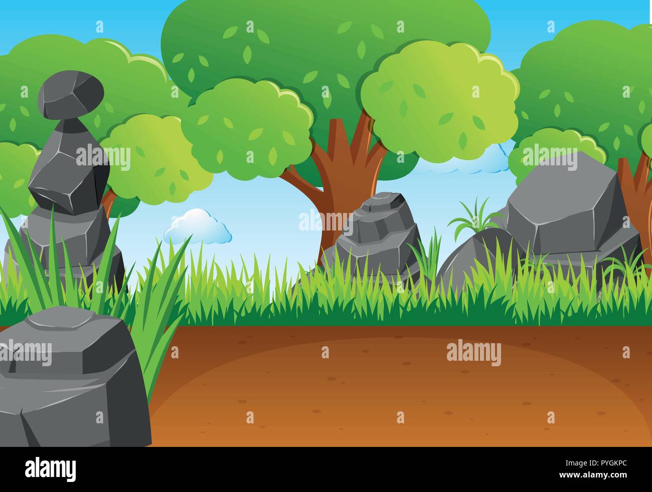 Scene with rocks and trees in the park illustration Stock Vector Image ...