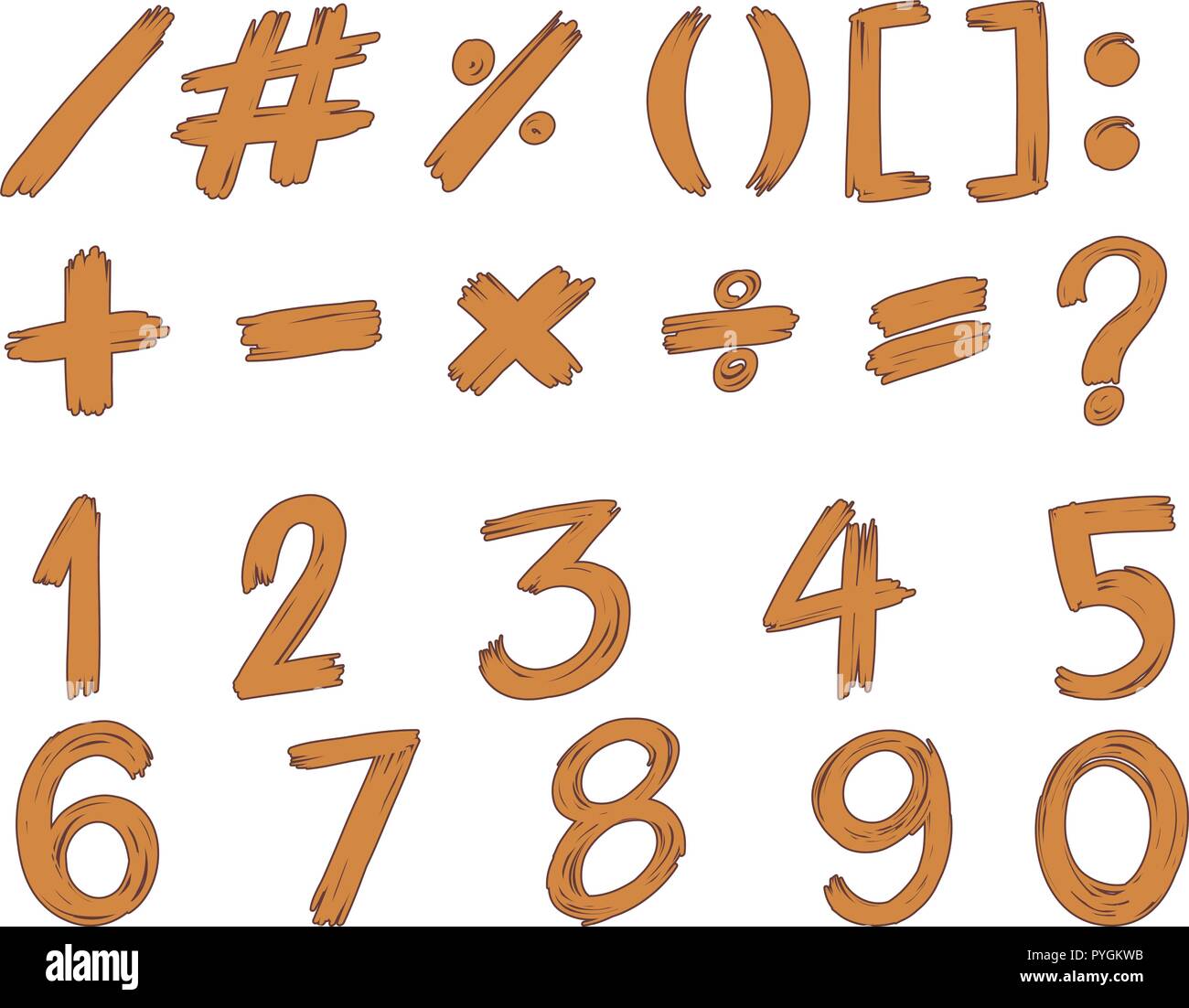 Font design for numbers and signs in brown illustration Stock Vector ...