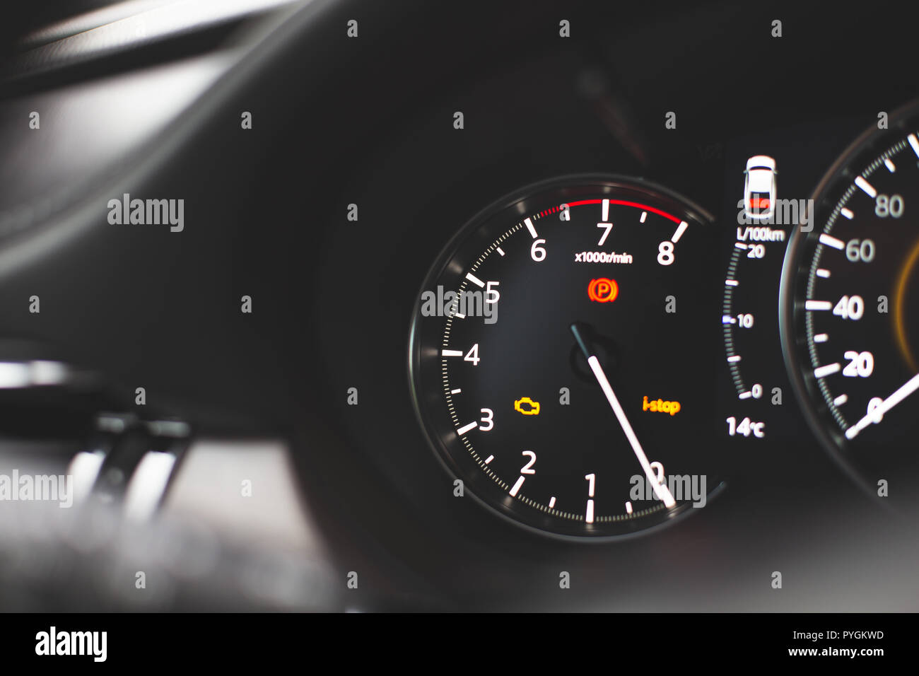 Car inside. New Modern interior of premium car with leather seats. Red ...