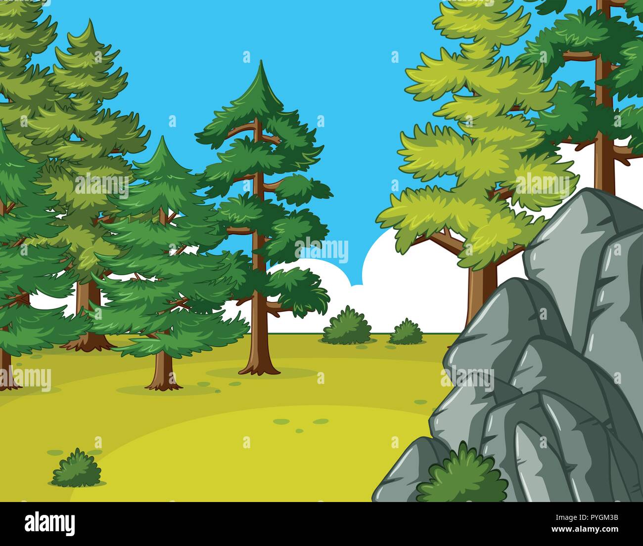 Scene with pine trees in the field illustration Stock Vector Image ...