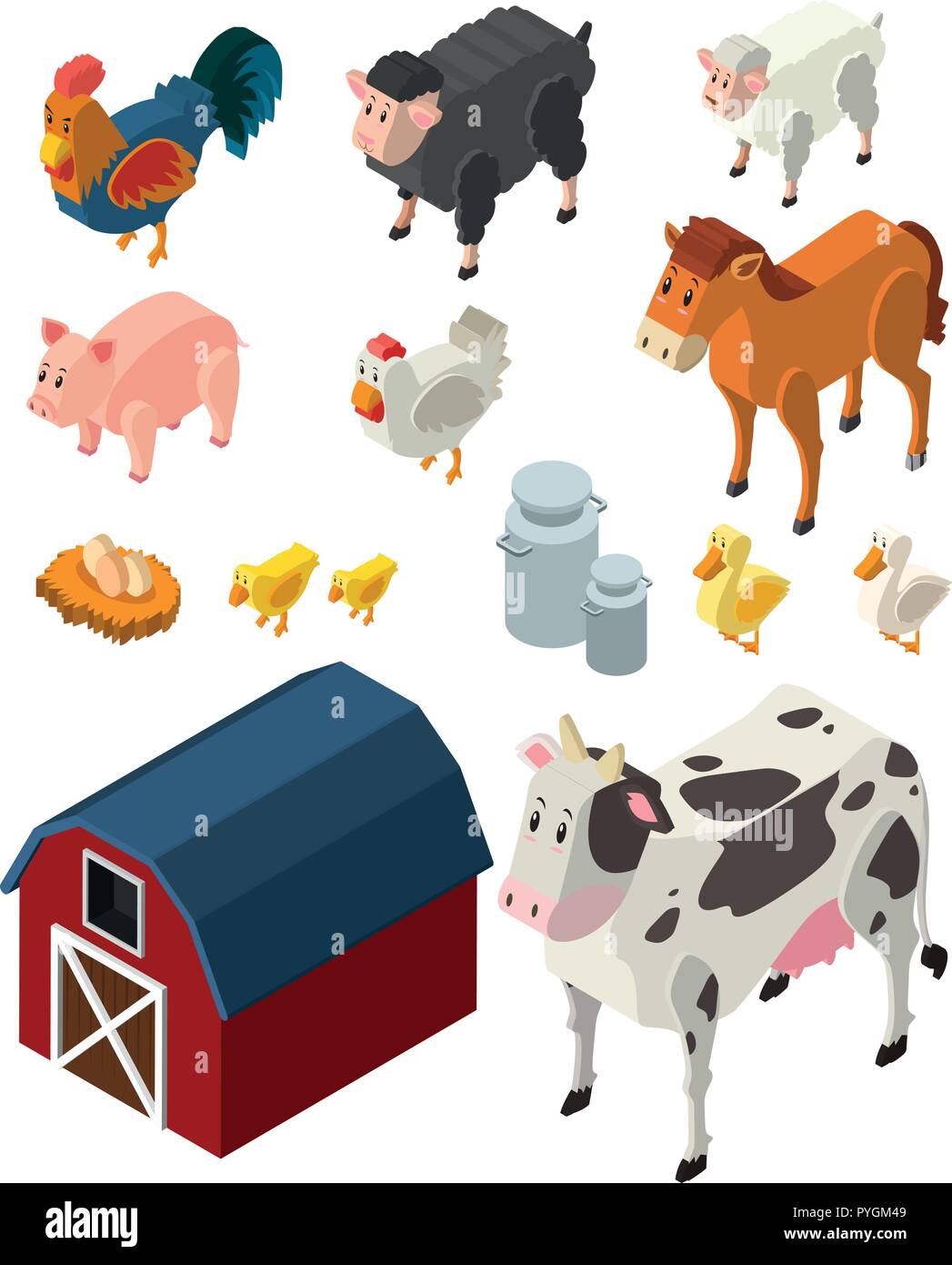 3D Design For Many Types Of Farm Animals Illustration Stock Vector 3d-design-for-many-types-of-farm-animals-illustration-stock-vector