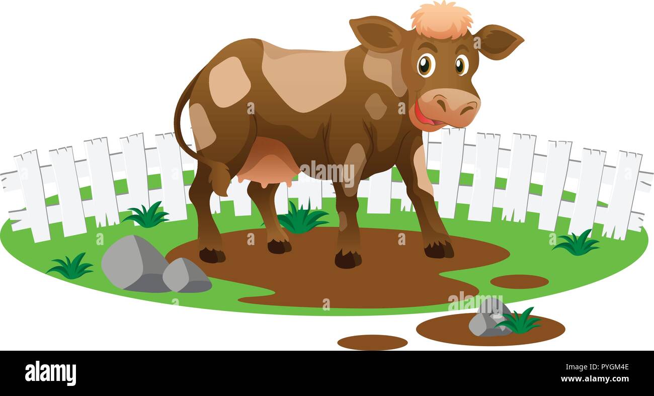 Brown cow in the farm illustration Stock Vector Image & Art - Alamy