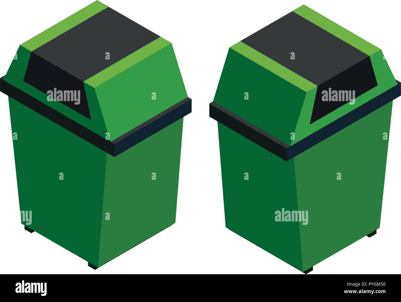 Isometric green trash cans on white illustration Stock Vector Image ...