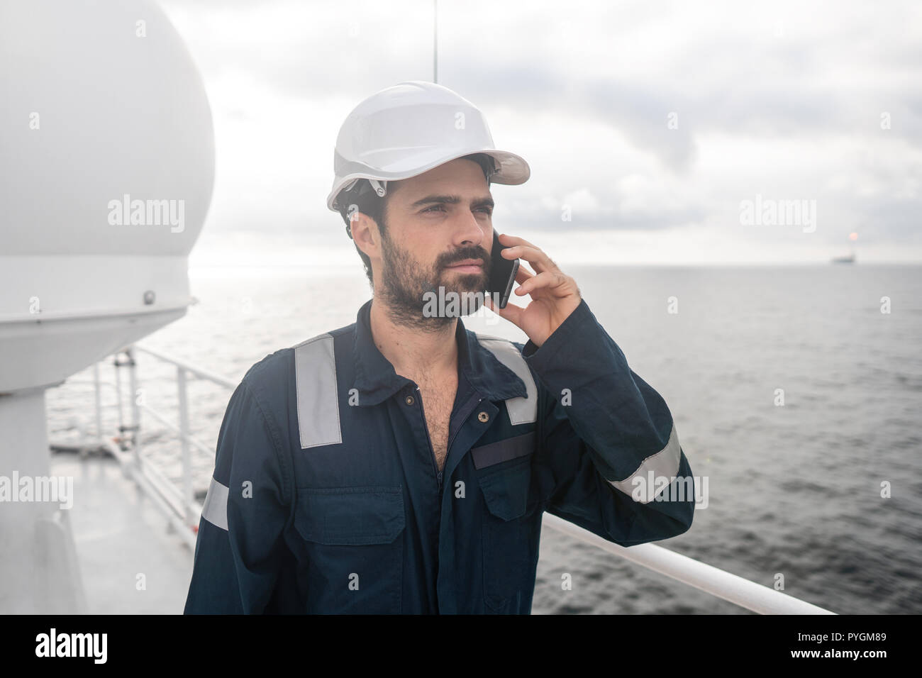 Marine Deck Officer or Chief mate on deck of vessel or ship Stock Photo ...