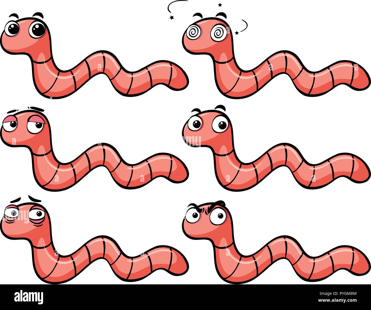 Worms with different facial expressions illustration Stock Vector Image ...