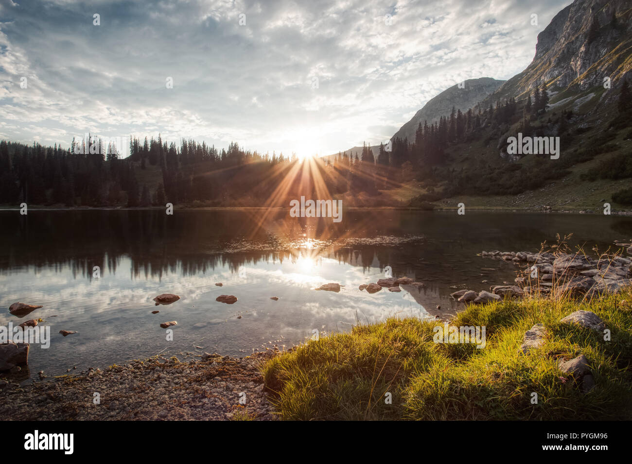 Alpine lake sunset Stock Photo - Alamy