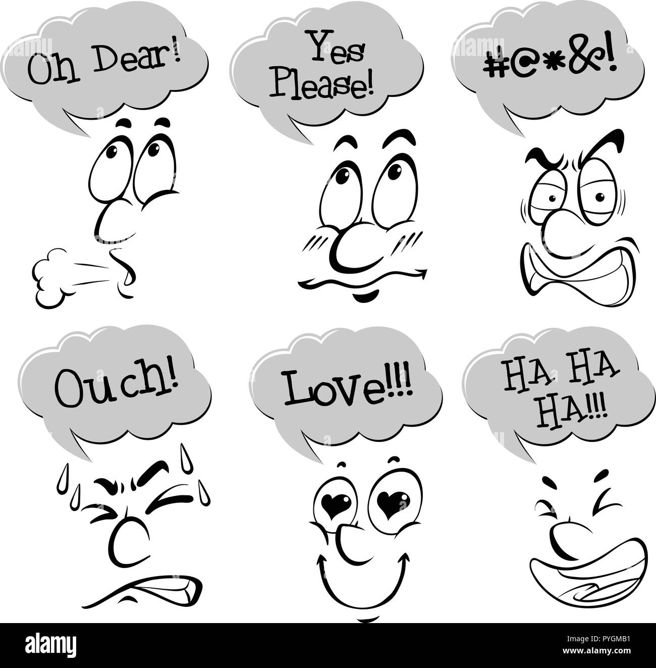 Different facial expressions with words illustration Stock Vector Image ...
