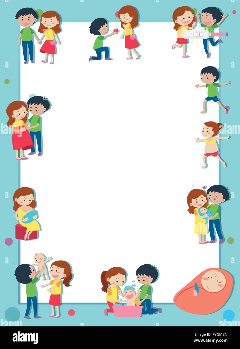 Border template with love couple being parents illustration Stock ...