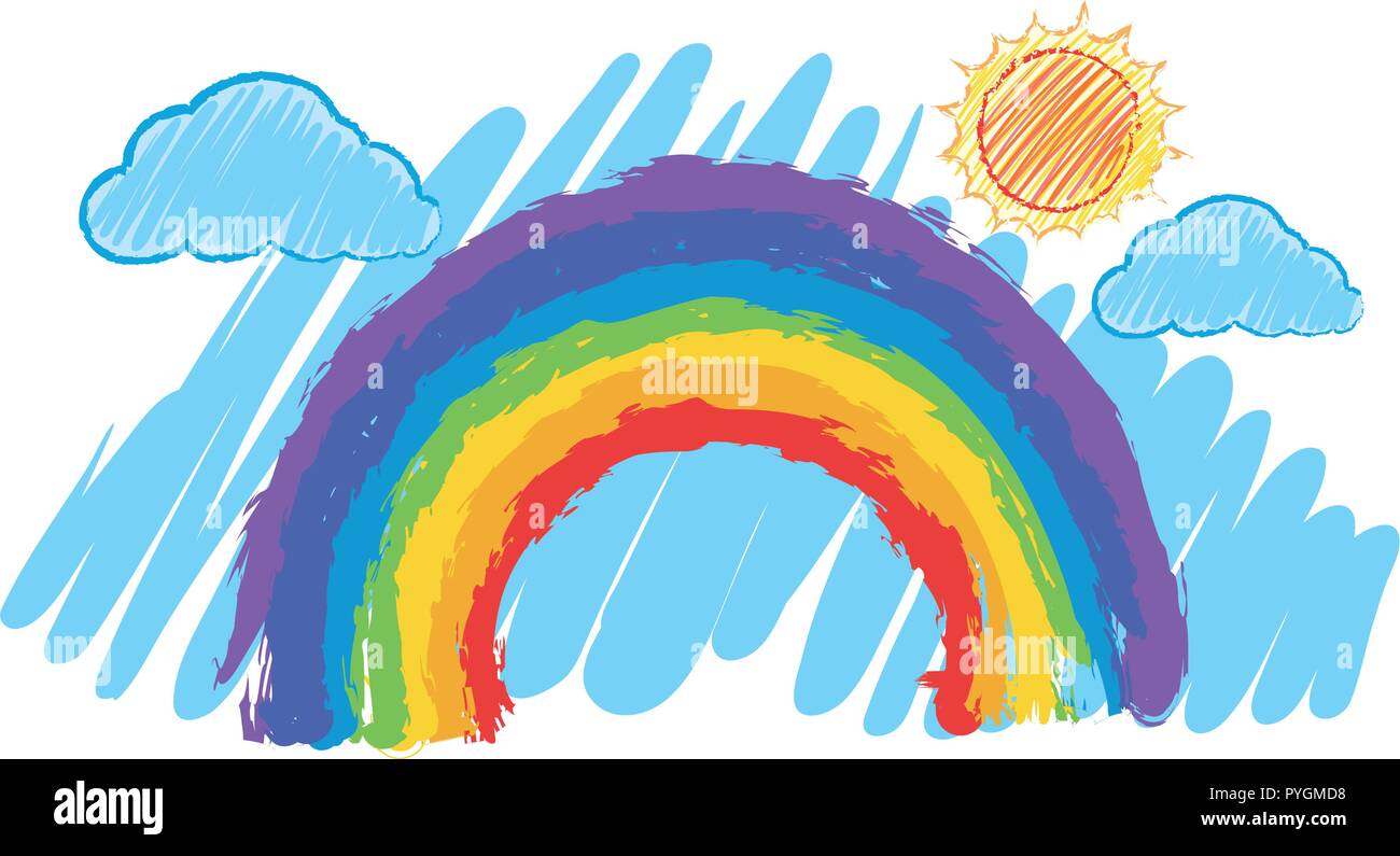 Rainbow in the blue sky illustration Stock Vector Image & Art - Alamy