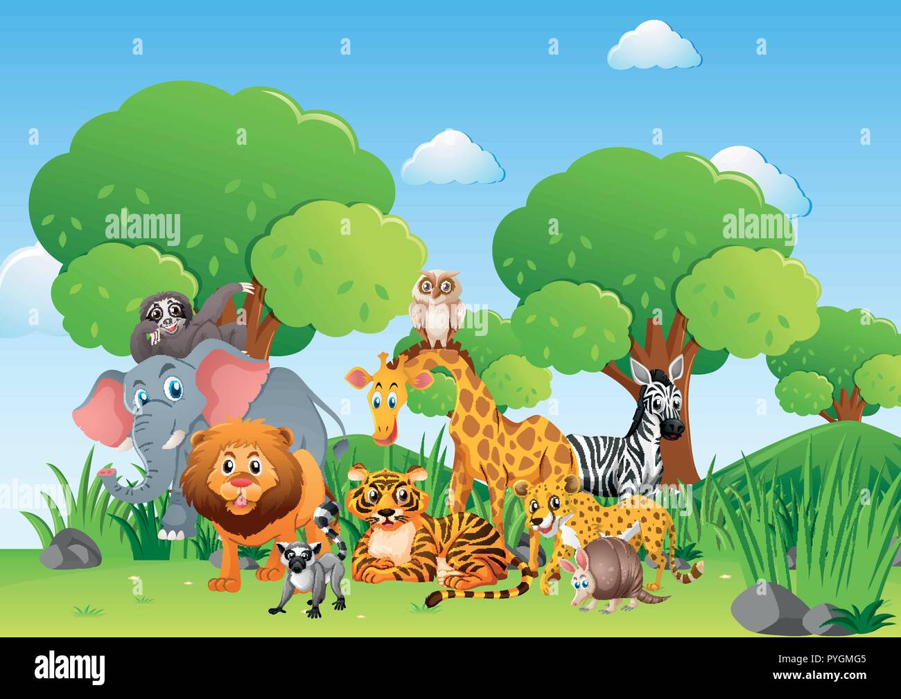 Wild animals in the field illustration Stock Vector Image & Art - Alamy