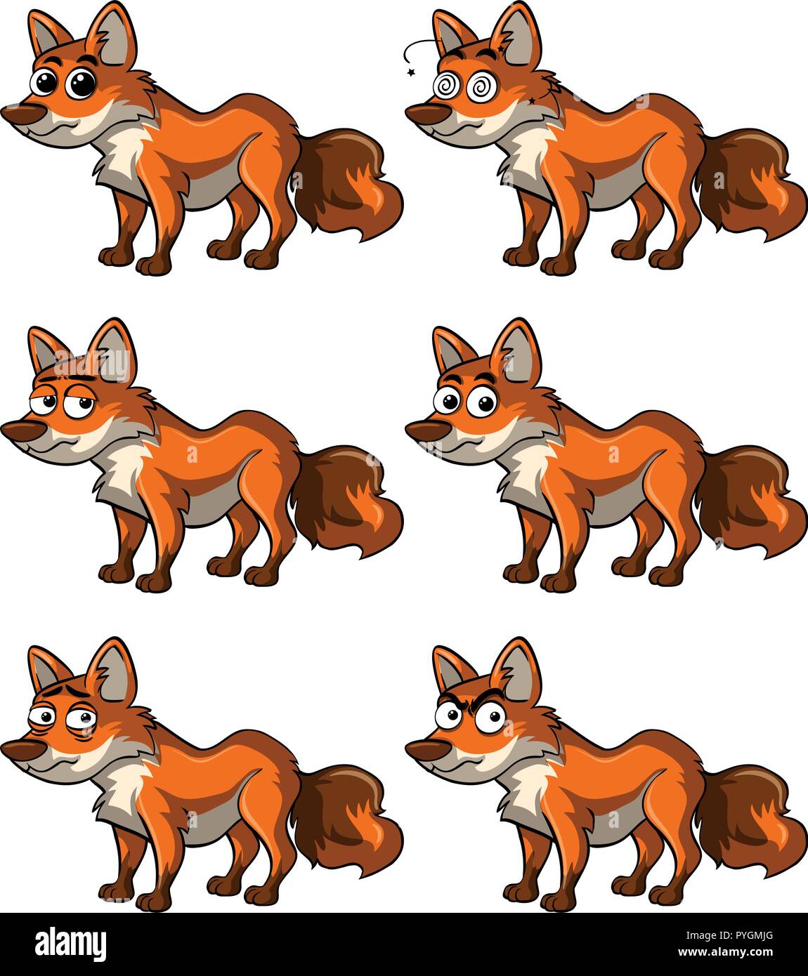 Fox with different facial expressions illustration Stock Vector Image ...