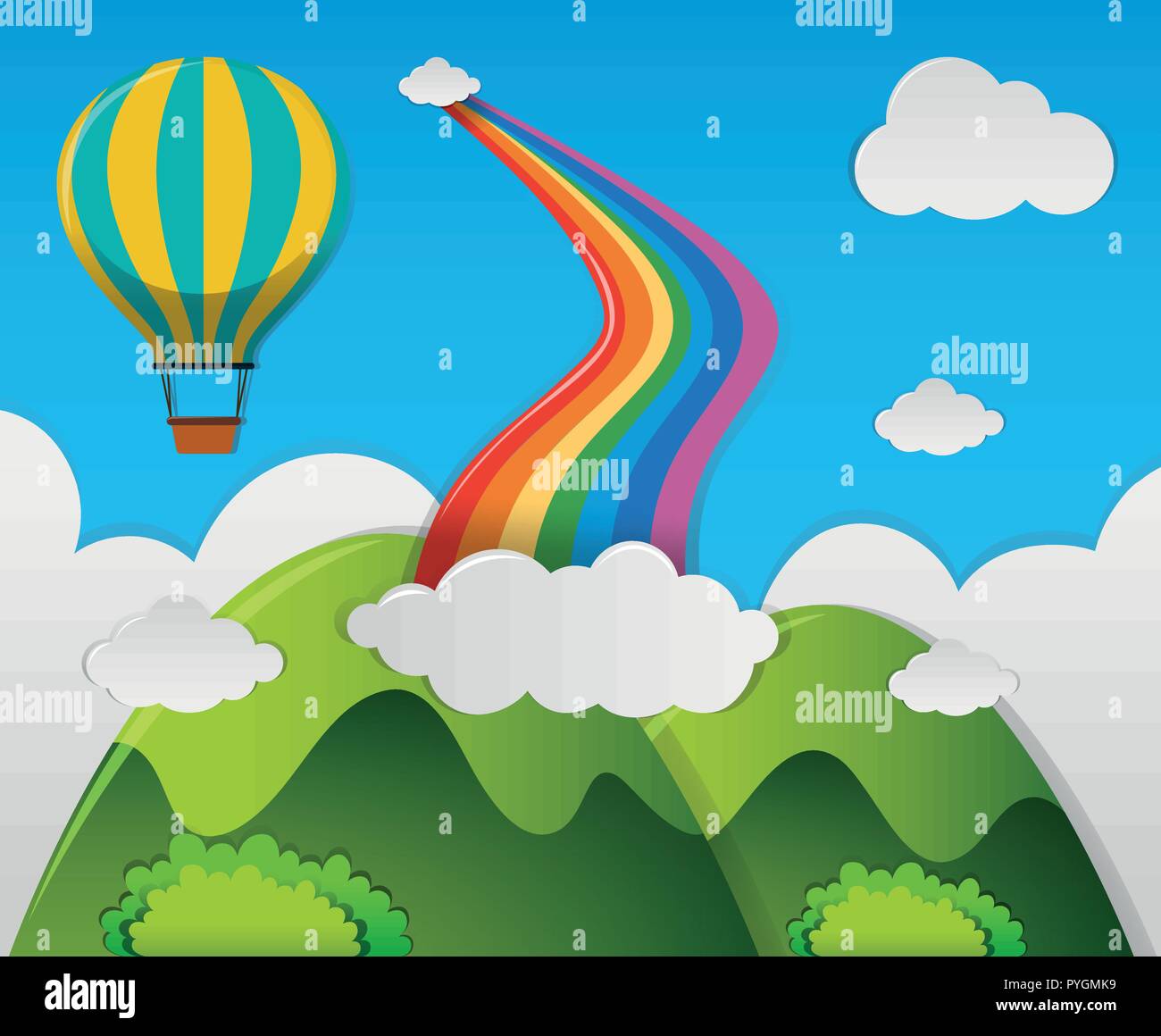 Balloon flying over the rainbow illustration Stock Vector Image & Art ...