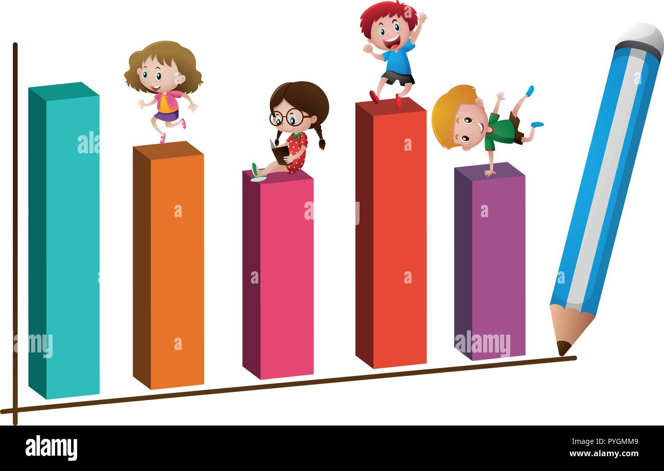 Children and big bar chart illustration Stock Vector Image & Art - Alamy