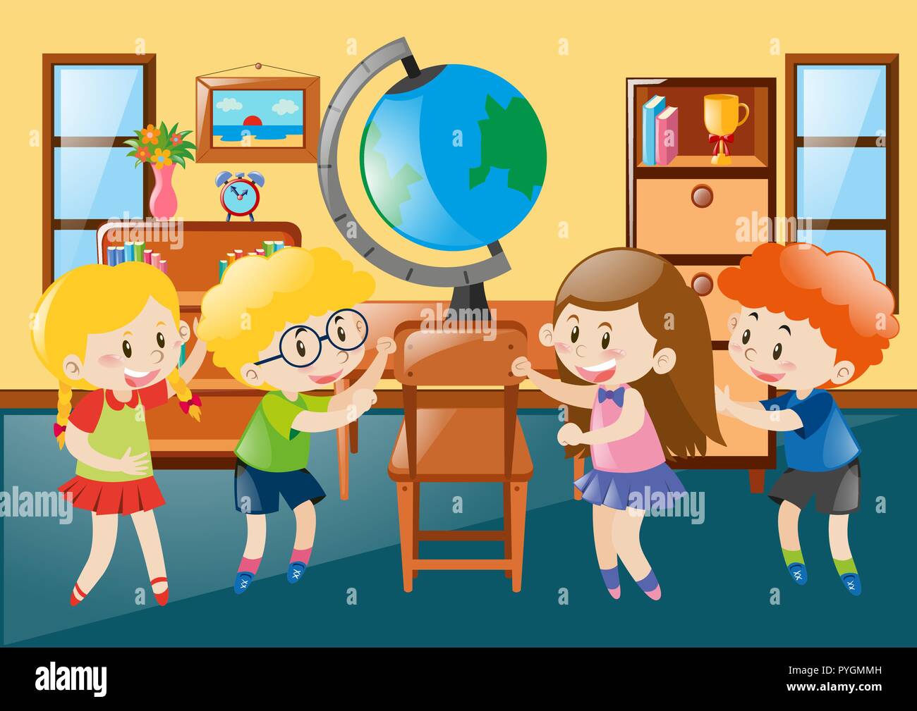 Children in geography classroom illustration Stock Vector Image & Art ...