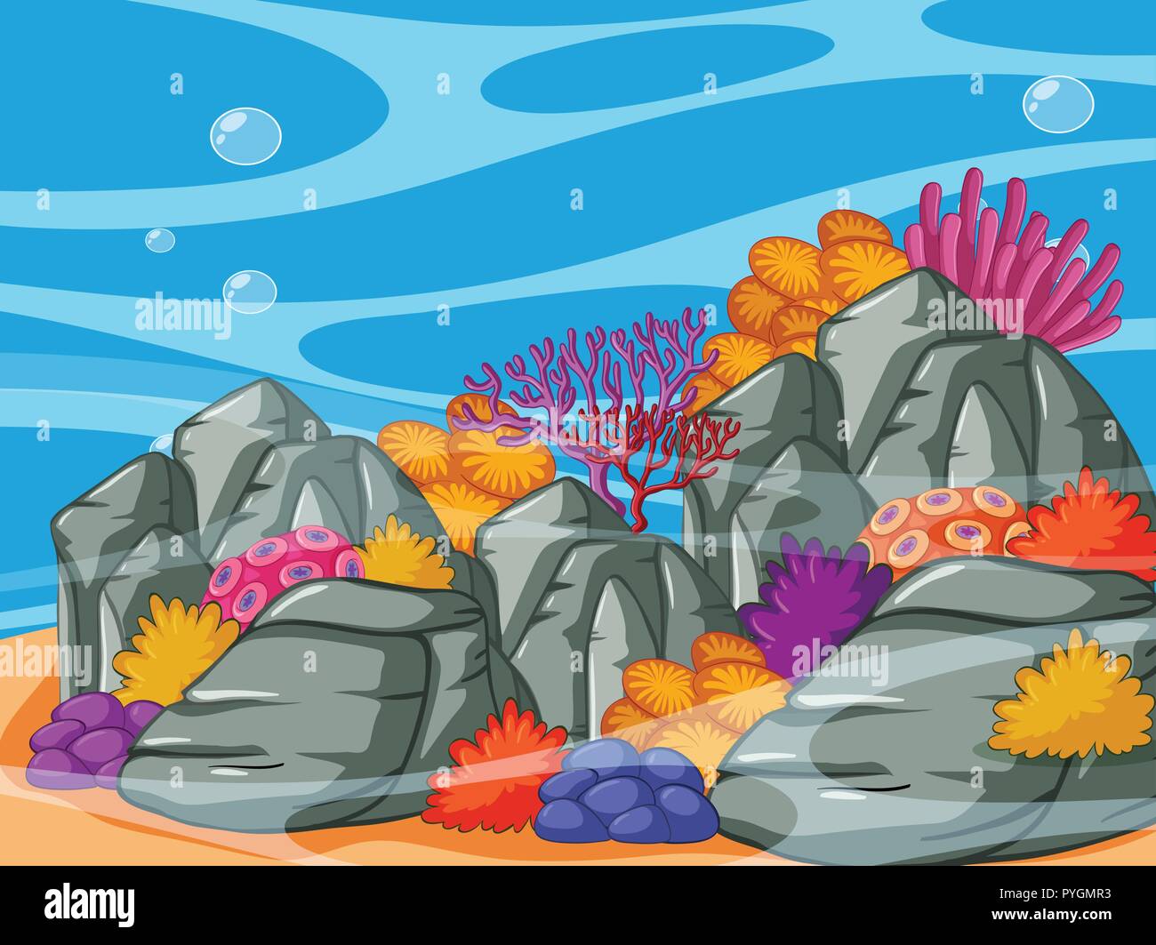 Underwater Scene With Coral Reef And Rocks Illustration Stock Vector