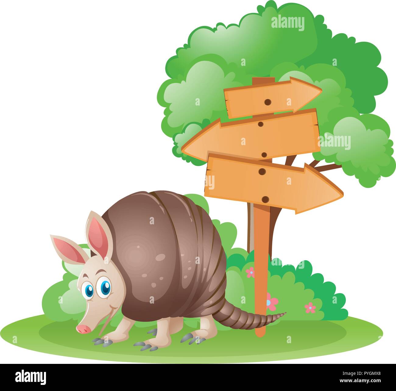 Wooden signs with armadillo underneath illustration Stock Vector Image ...