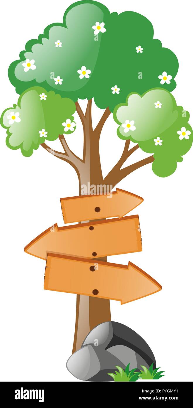 Wooden signs on tree illustration Stock Vector Image & Art - Alamy