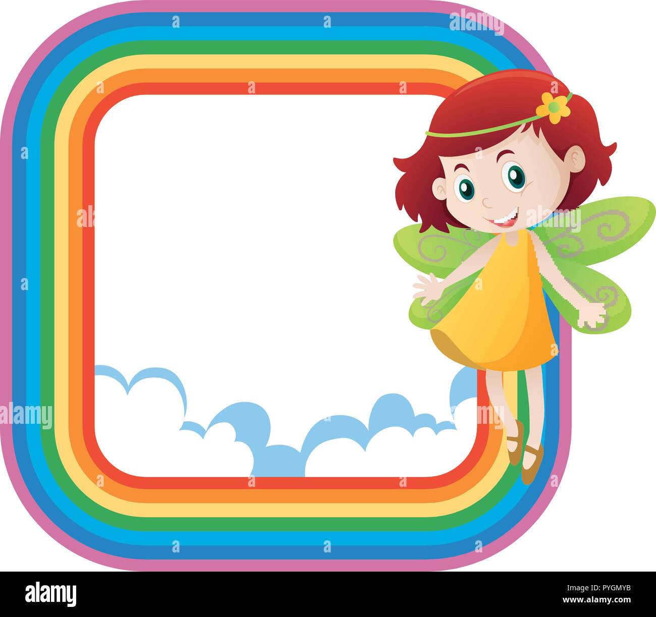 Rainbow frame with cute fairy flying illustration Stock Vector Image ...