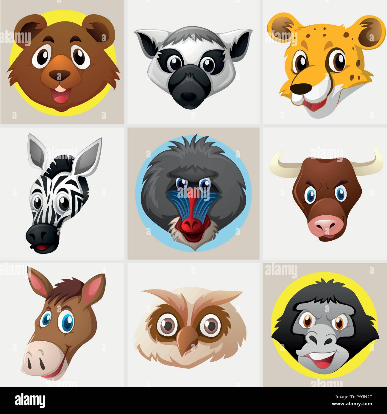 Different faces of wild animals illustration Stock Vector Image & Art ...