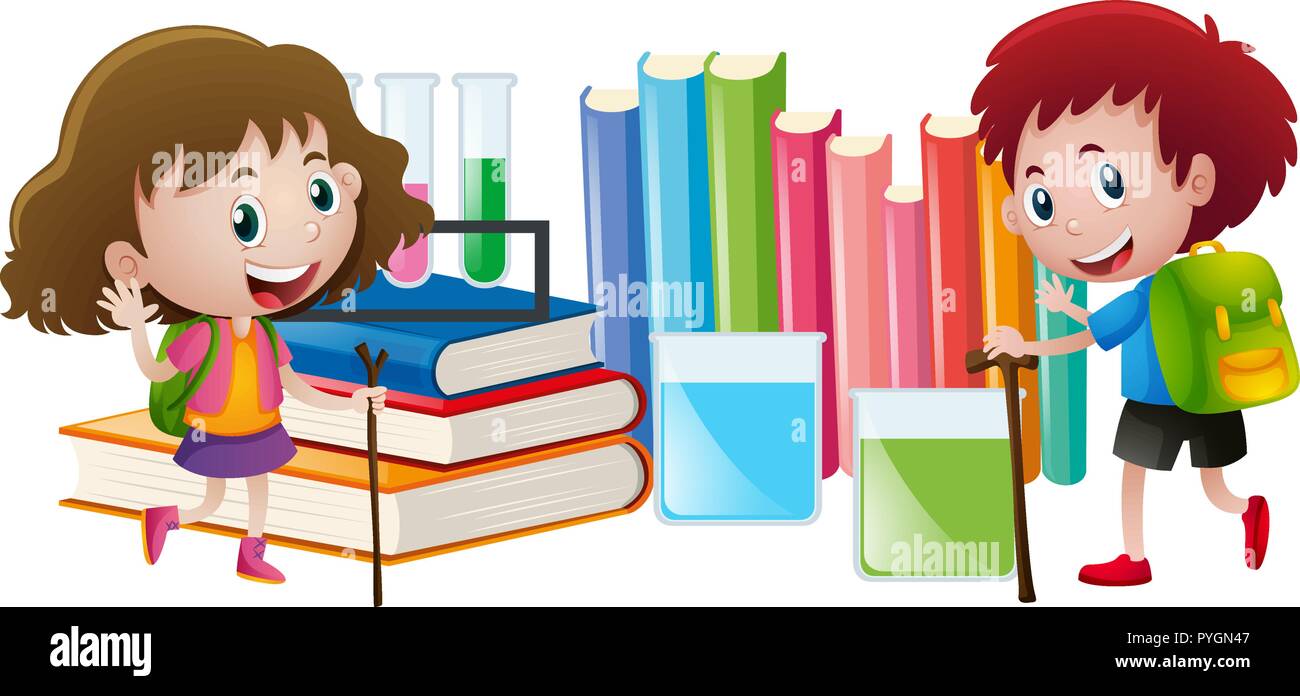 Boy and girl with books in background illustration Stock Vector Image ...
