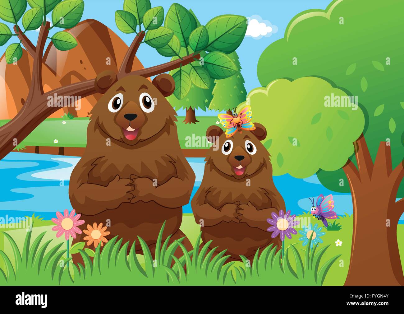 Two bears in the forest illustration Stock Vector Image & Art - Alamy