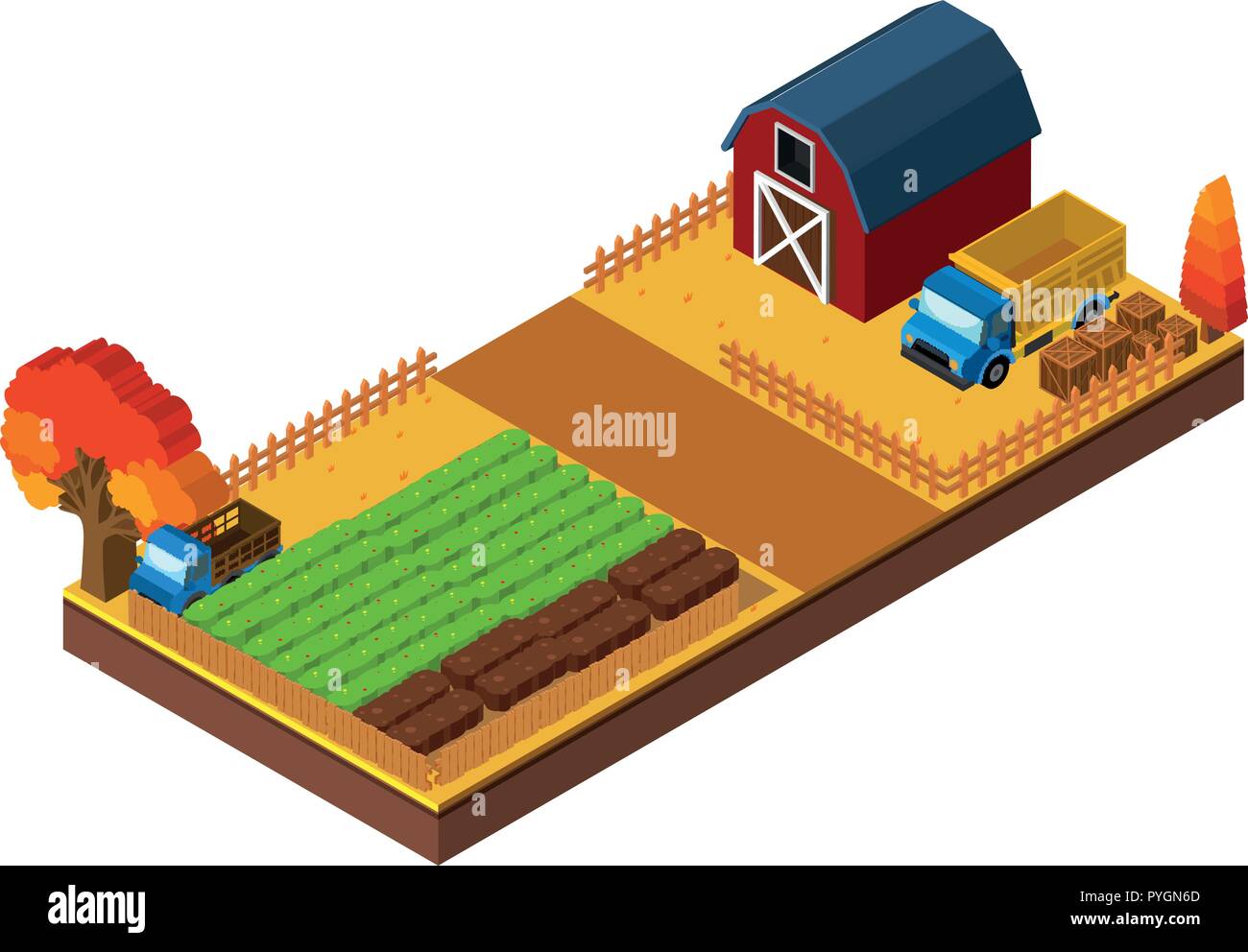 3D design for farmyard with barn and crops illustration Stock Vector ...