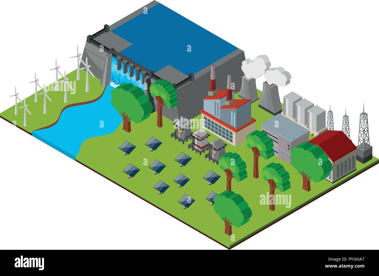 Scene with dam and power station illustration Stock Vector Image & Art ...