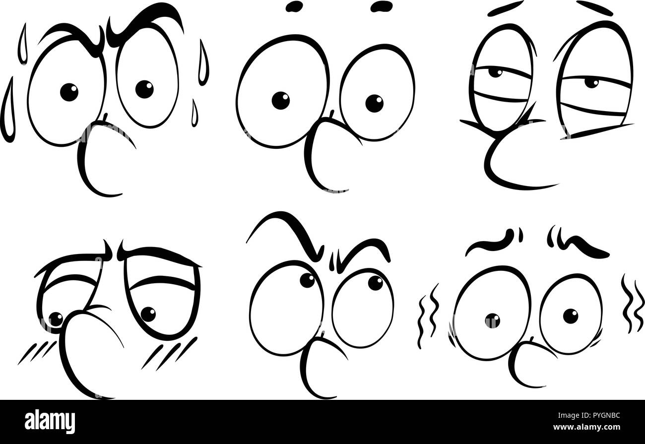 Facial expression doodle in black outline illustration Stock Vector ...