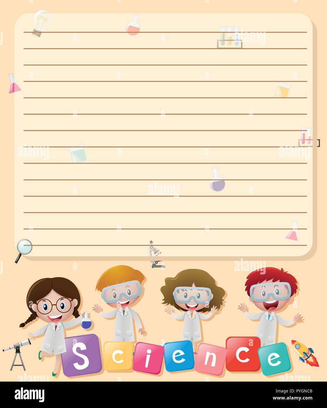 Line paper template with kids in science lab costume illustration Stock ...