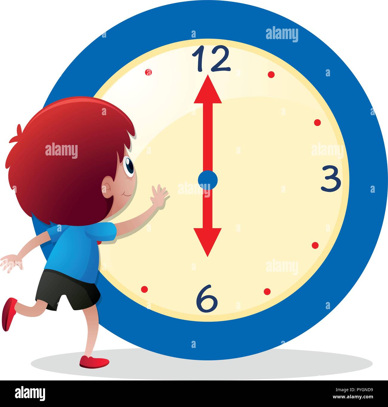 Boy telling time on blue clock illustration Stock Vector Image & Art ...