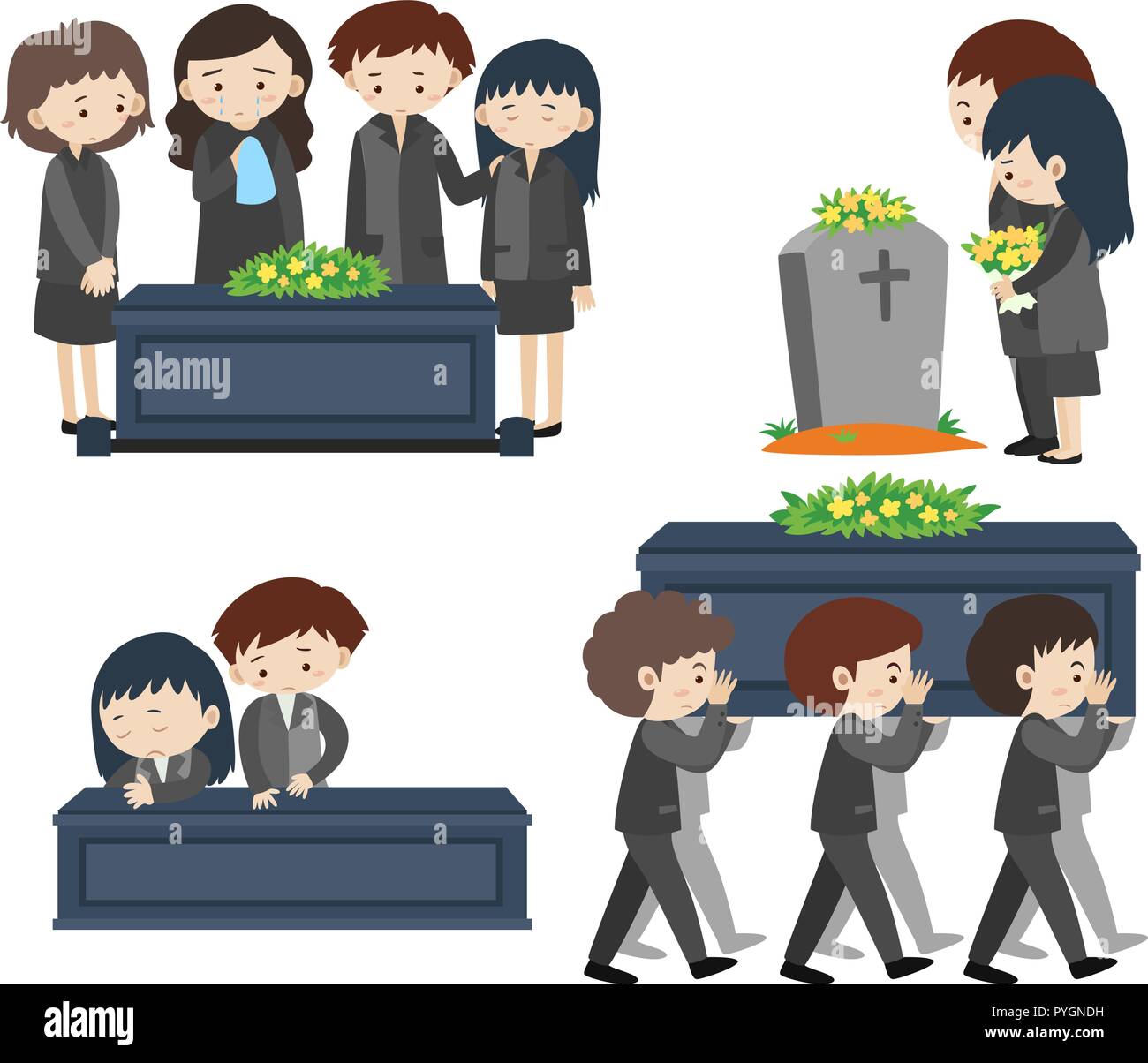 Sad people at funeral illustration Stock Vector Image & Art - Alamy