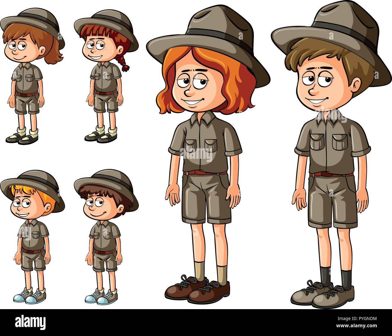 People in safari outfit with different emotions illustration Stock ...