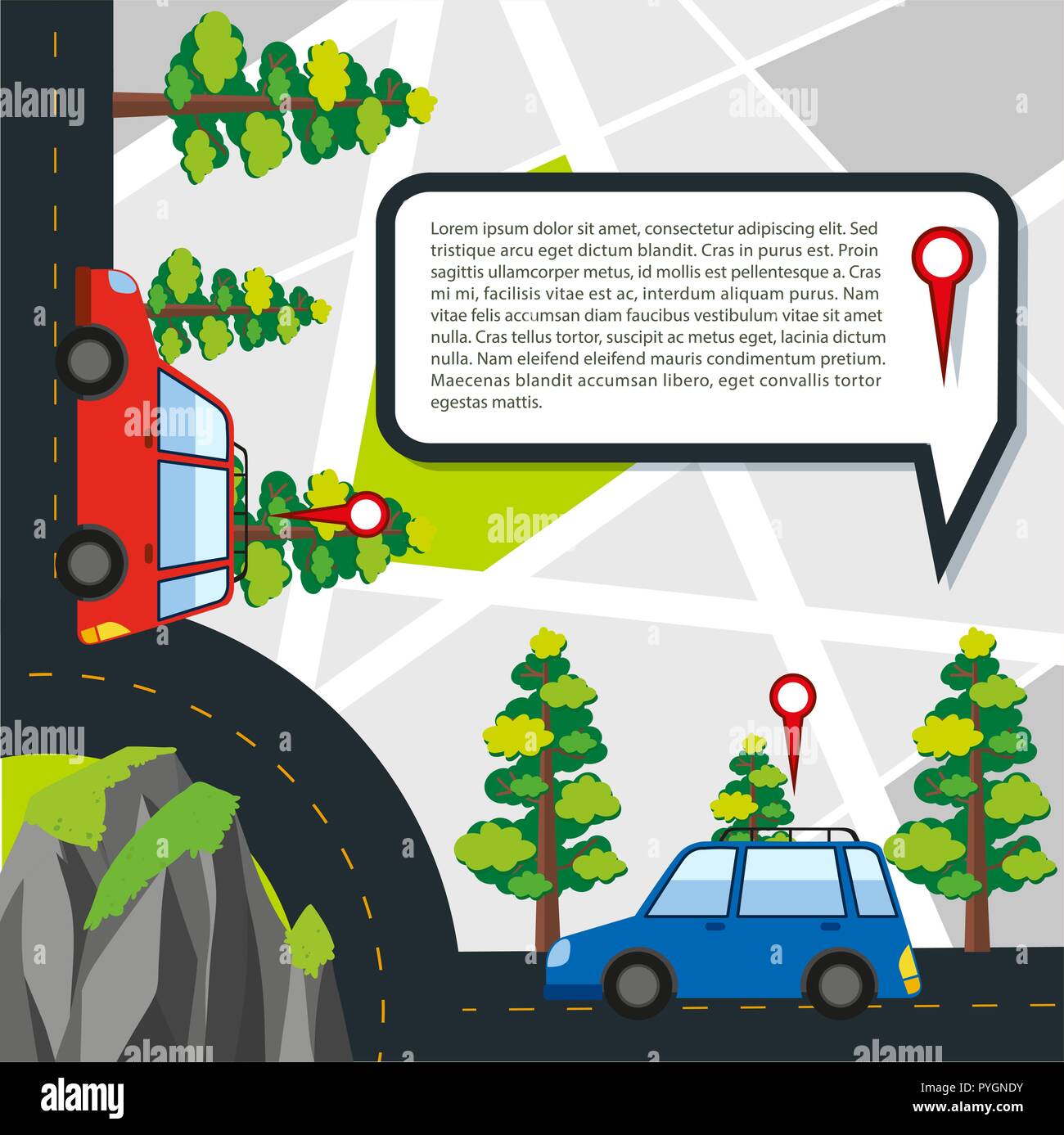 Road with cars and location details illustration Stock Vector Image ...
