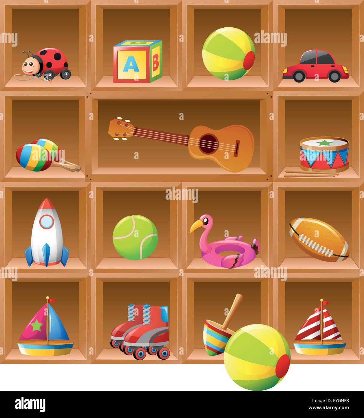 Many toys on wooden shelves illustration Stock Vector Image & Art - Alamy
