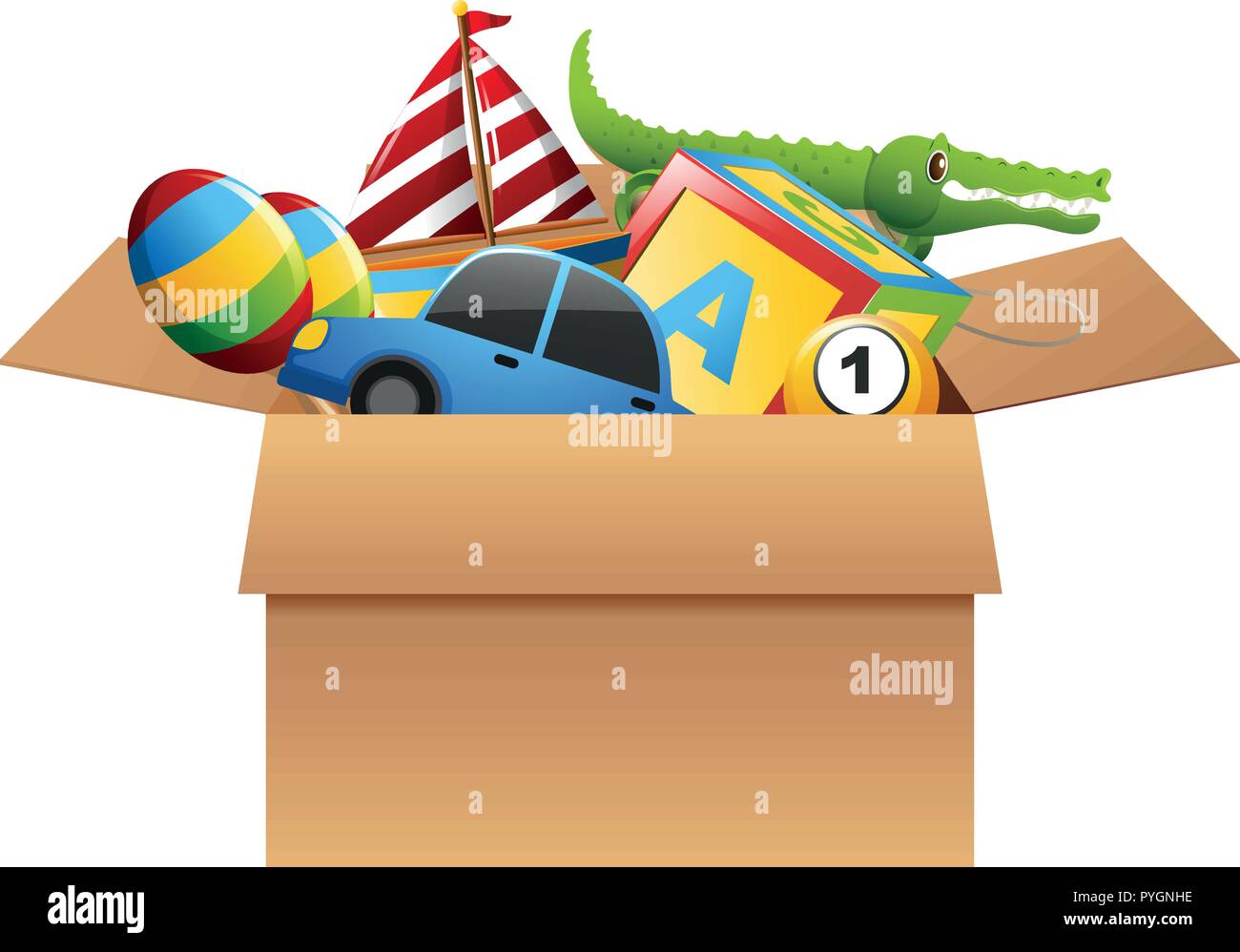 Many toys in brown box illustration Stock Vector Image & Art - Alamy