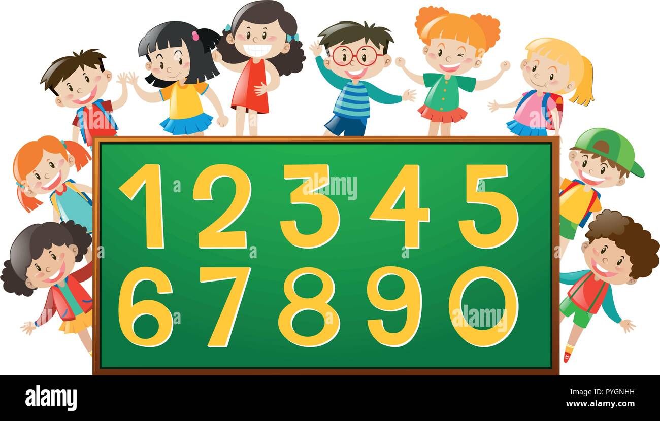 Numbers on board and many children illustration Stock Vector Image ...