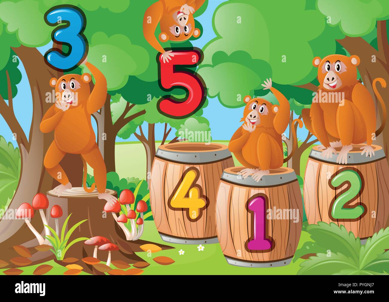 Monkeys and number one to five illustration Stock Vector Image & Art ...