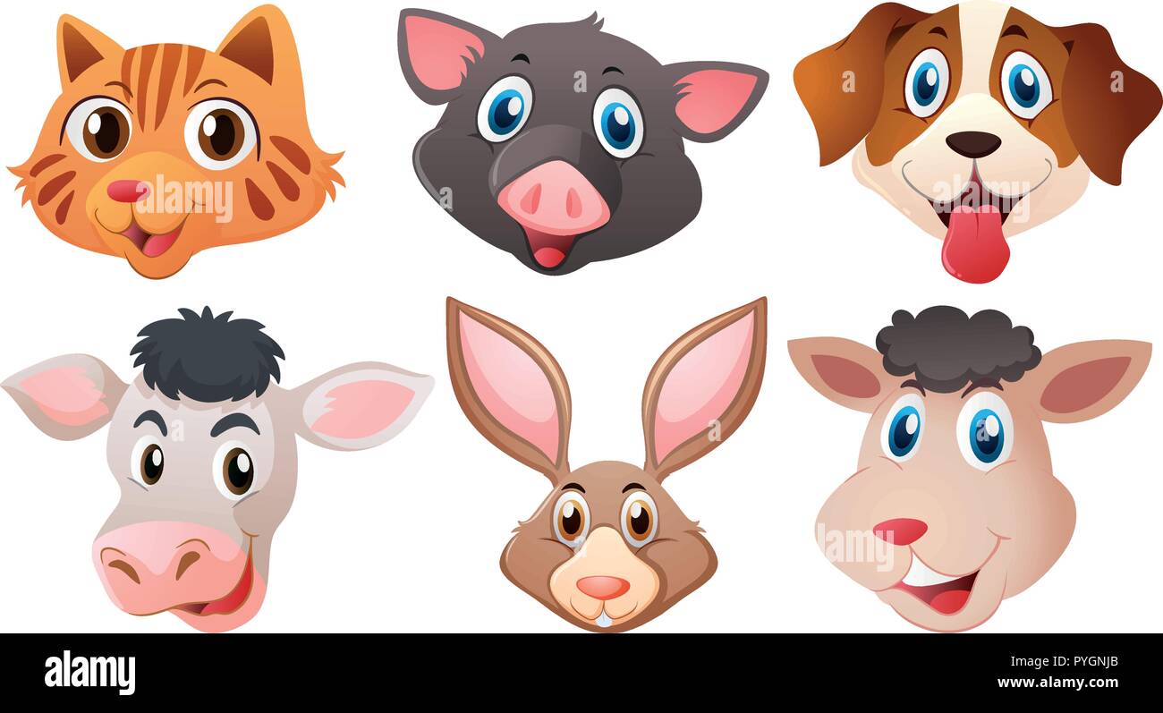 Different heads of cute animals illustration Stock Vector Image & Art ...