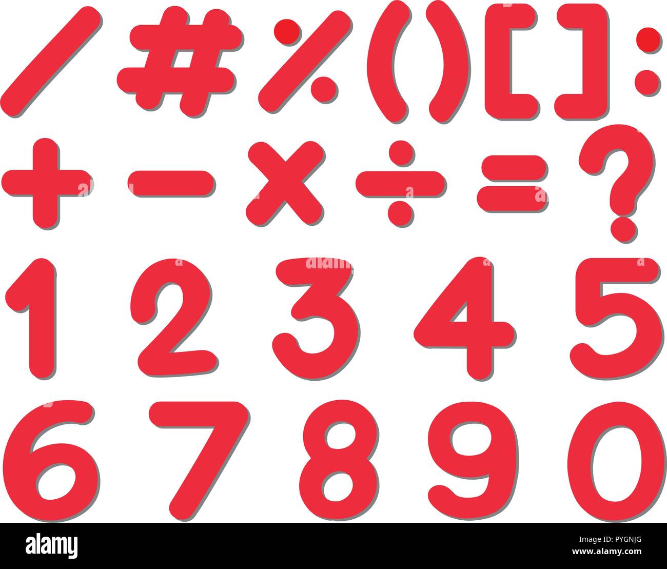 Font design for numbers and signs in red color illustration Stock ...